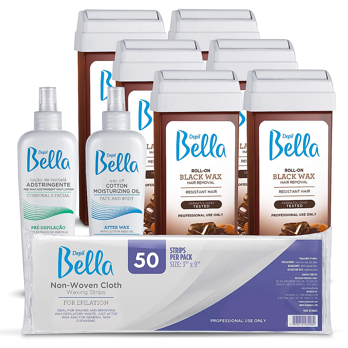 Depil Bella Roll On Wax Black Depilatory | Body Waxing, Hair Removal Wax-Cartridge | For Men and Women | Home Self Waxing | Sensitive Skin | Dermatologically Tested | Painless (6 PACK + ADD)