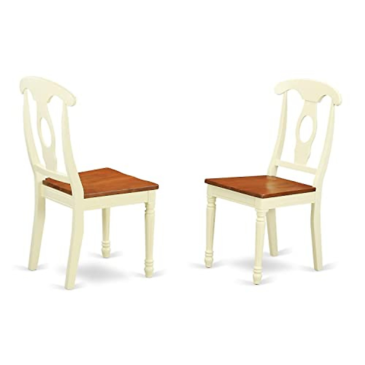 East West Furniture Kenley Kitchen Dining Napoleon Back Wood Seat Chairs, Set of 2, Buttermilk & Cherry