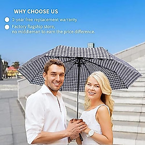 MRTLLOA 42/49 Inch Compact Windproof Travel Umbrella for Rain, Lightweight, Portable, Strong, Folding Umbrellas for Women and Men(42 inch,Herringbone)