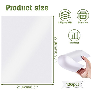 120 Sheets White Shimmer Cardstock 8.5x11, 92 lb Metallic Cardstock Paper White Cardstock Thick Paper for Crafts, Cards Making, Invitations, Printing, Certificates, Scrapbook Supplies