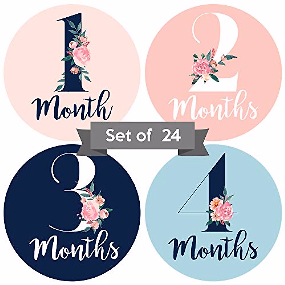 Baby Monthly Stickers | Floral Baby Milestone Stickers | Newborn Girl Stickers | Month Stickers for Baby Girl | Baby Girl Stickers | Newborn Monthly Milestone Stickers (Set of 24)