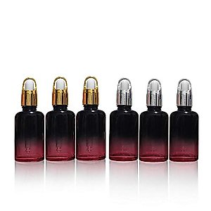 RORANIC Eye Dropper Bottles 1oz,Black Rose Red Mixed Oval Glass Bottle Travel Size 30ml 6 Pack with Golden & Silver Caps for Cosmetic Sample Container for Essential Oils,Perfume (Black Rose Red)