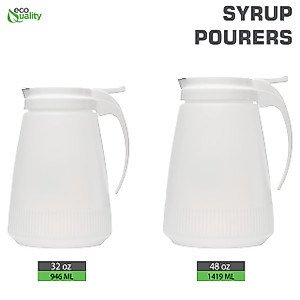 [1 PACK] EcoQuality 32oz Plastic Syrup Dispenser with Plastic Lid and Stainless Steel Slide Cover - Syrup, Sugar, Honey Dispenser - Perfect for Diners, Restaurants, Home, Office, Disposable (32 Ounce)
