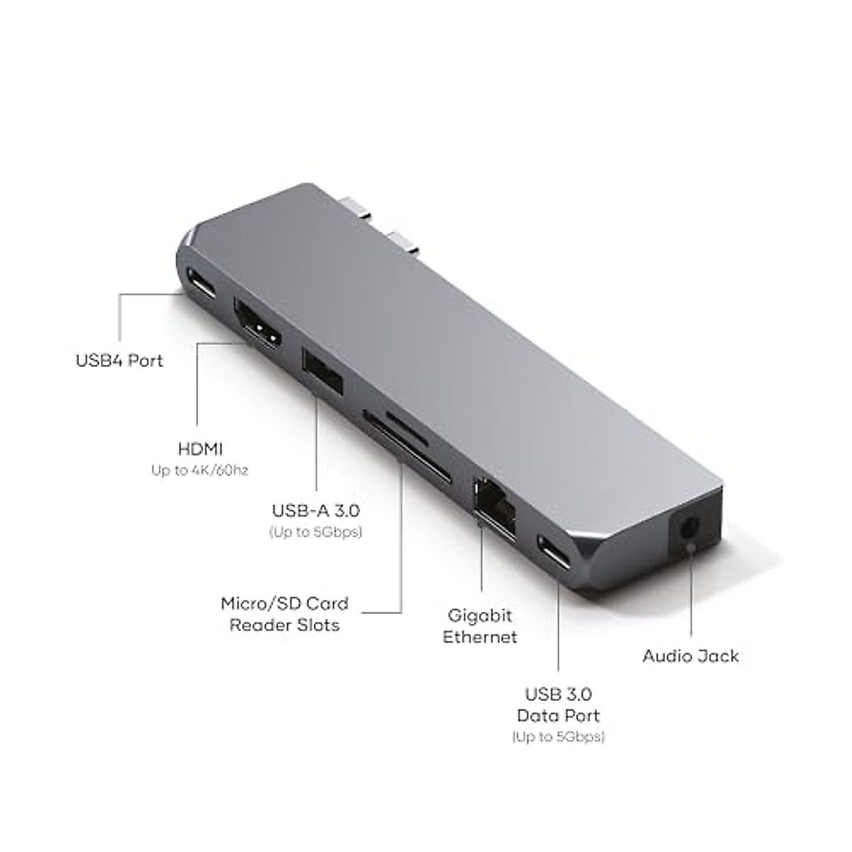 Satechi USB C Hub Multiport Adapter Pro Hub Max - USB4, USB-A Data, USB-C Data, Gigabit Ethernet, SD/Micro SD Port and Audio Jack - for M2/ M1 MacBook Pro/Air (Space Gray)