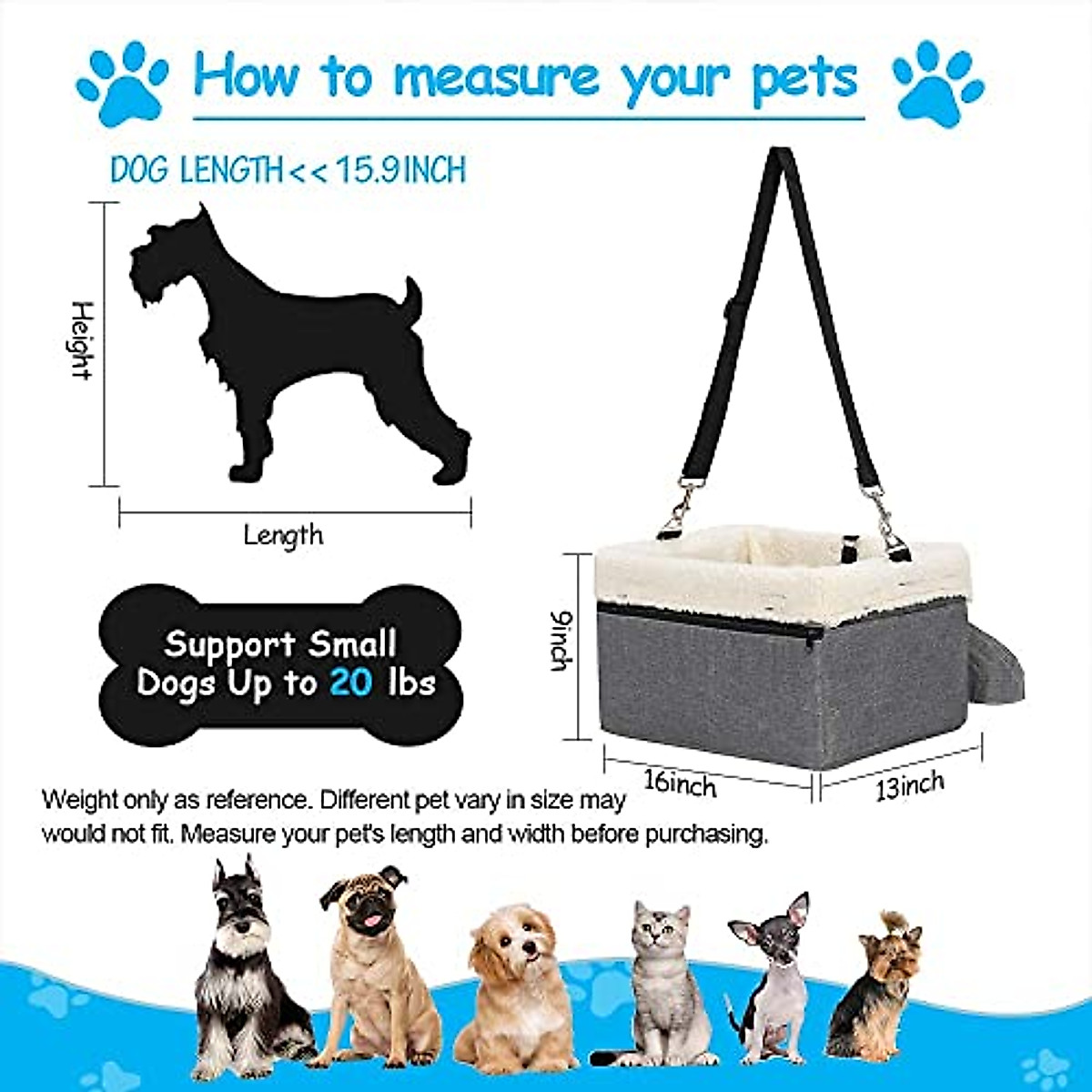 UNICITII Dog Car Seats for Small Dogs-Elevated Pet Dog Booster Seat for Dog,Raised Dog Lookout Car seat w/Clip-On Safety Leash Adjustable Pet Travel Seat