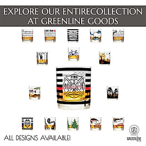 Greenline Goods Thin Red Line Firefighter Whiskey Old Fashioned Glasses (Set of 2) - 10 oz - Classic Glass Drinkware with Fire Fighter Flag Graphics -Shows Support for First Responders