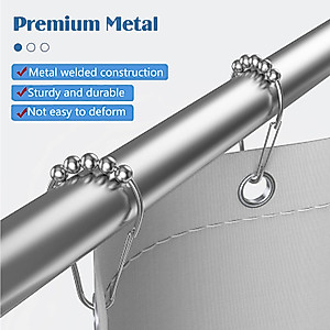 Fotoumgl Shower Curtain Rings, Rust Proof Metal Smooth Glide Shower Curtain Hooks, Stainless Steel Nickel Chrome Plating Curtain Rings for Bathroom Shower Curtain Rods- Set of 12