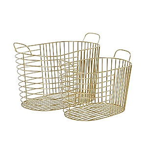 CosmoLiving by Cosmopolitan Metal Round Storage Basket with Handles, Set of 2 20", 17"W, Gold