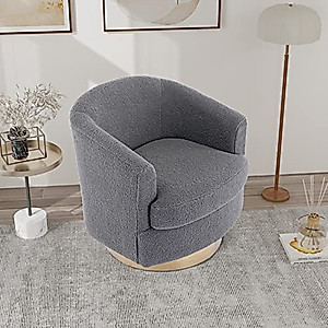 HomSof 30.7''W Boucle Swivel Accent Barrel Modern Comfy Sofa with Gold Stainless Steel Base 360 Degree Club Arm Chair for Nursery Bedroom Living Room Lounge Hotel, Gray