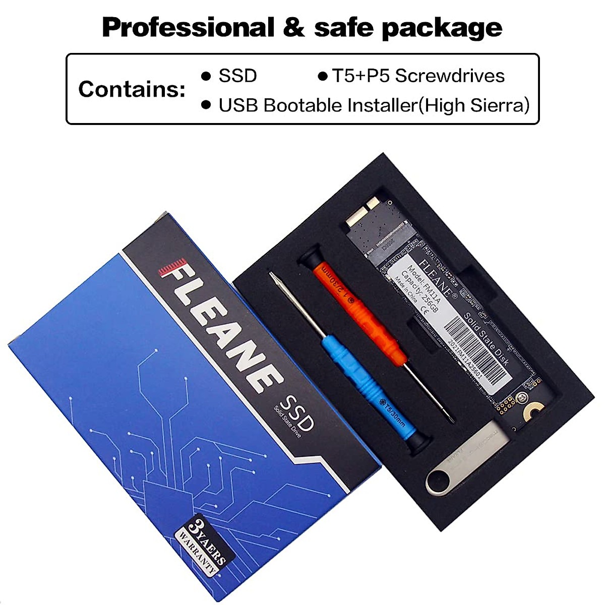 FLEANE 256GB FM11A 3D TLC SSD for MacBook Air A1370 A1369 (Late2010-Mid2011) EMC2392 EMC2393 EMC2469 EMC2471 HD (256GB)
