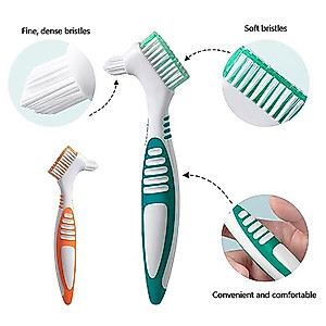 Denture Toothbrush Set, Portable Dual Head Denture Brush with Cover Case, Denture Cleaning Tool Set for Travel, Home and Camping, Dental Cleaning Brush Set for Denture Care False Teeth Cleaner Tool