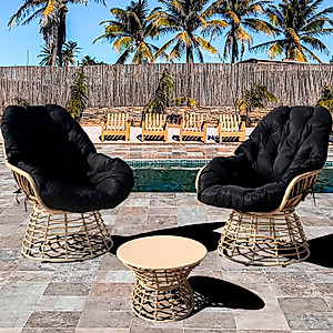 VIXLON 3 Pieces Patio Chair Outdoor Swivel Rocker Patio Chairs Set 360 Degree Swivel Rocking Chairs Elegant Patio Bistro Set for Lawn Garden Backyard (Black Cushion)