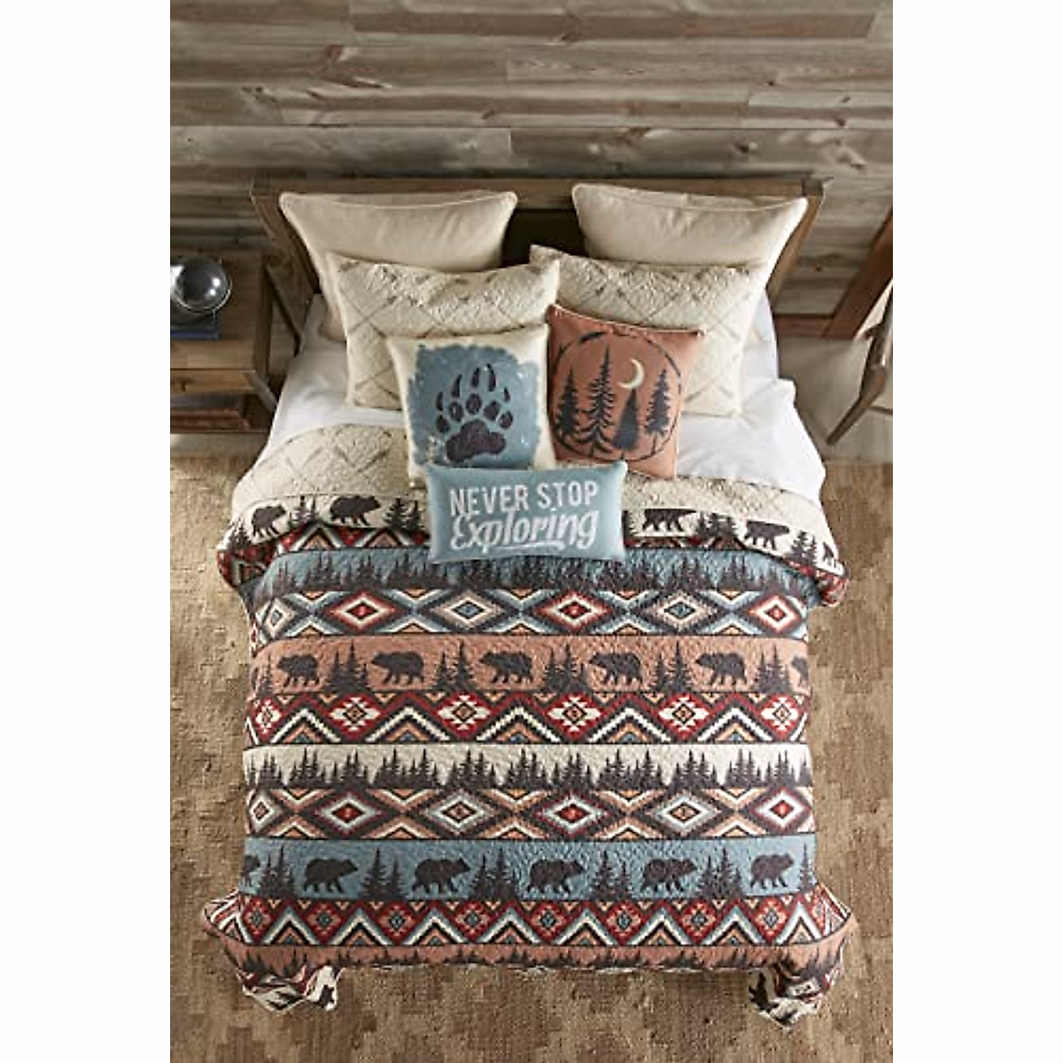 Donna Sharp Throw Pillow - Bear Totem Lodge Decorative Throw Pillow with Tree Pattern - Square
