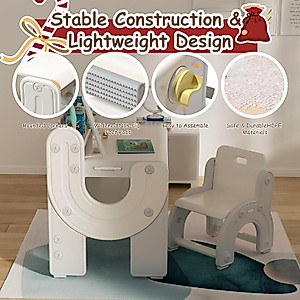 hoopyosms Kids Drawing Table and Chair Set with Erasable Tabletop & Watercolor Pens Toddler Furniture with Storage Shelf for Art, Reading & Play for Boys & Girls, Grey