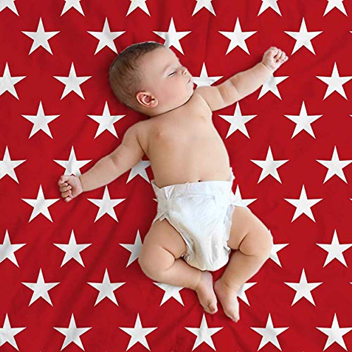 Mugod Stars Throw Blanket USA Flag White Stars on a Red Background Seamless Pattern Decorative Soft Warm Cozy Flannel Plush Throws Blankets for Bedding Sofa Couch 50 X 60 Inch