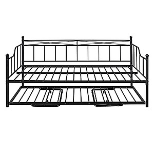 LUSPAZ Full Size Extendable Bed with Pop Up Trundle, Twin to King Daybed with Pull Out Trundle for Adults, Kids