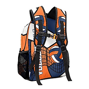 Zaaprint Custom Volleyball Orange Blue White Waterproof Backpack Bookbag with Name for Birthday Holiday Gift
