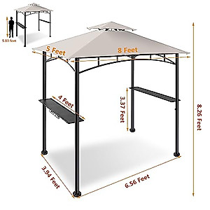 FAB BASED 5x8 Grill Gazebo Canopy for Patio, Outdoor BBQ Gazebo with Shelves, Barbeque Grill Canopy (Grey)