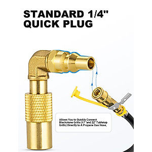 SARDVISA Portable 1/4 Inch RV Quick Connect Fitting, Brass 90 Degree Elbow Propane Conversion Adapter for Blackstone Tabletop Grill - 17 Inch and 22 Inch Portable Gas Griddle