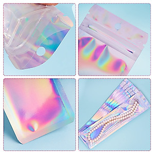 100 Pcs Pen Packaging Bags for Small Business, Resealable Foil Pouch Bag For Pens, Holographic Ziplock Smell Proof Storage Bags for Packaging Lipgloss,Jewelry,Cosmetic,Candy, 2.4x9 inch