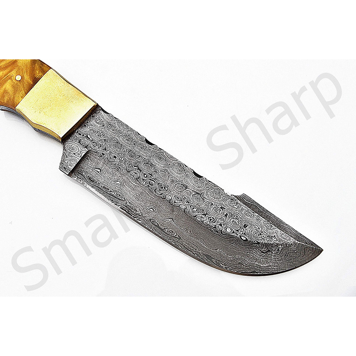 Smart & Sharp Custom Handmade Damascus Steel Hunting Knife/Skinning Knife AA-17235 (Beautiful Yellow & Brown Resin)