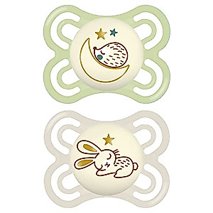 MAM Perfect Night Baby Pacifier, Patented Nipple, Glows in the Dark, 2 Pack, 0-6 Months, Unisex