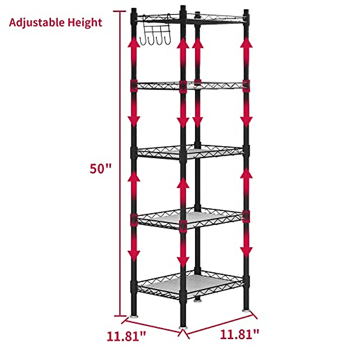 AZERPIAN 5 Wire Shelving Metal Storage Rack Adjustable Unit Shelves Standing Storage Shelf for Laundry Bathroom Kitchen Pantry Closet, Black (Black, 5 Shelf)