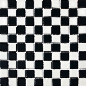 Square Checkered Tile Black & White Porcelain Mosaic Shiny Look (12x12) ((5 Sheets))