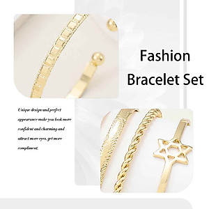 Sakytal Boho Gold Bangles Bracelets Layered Stackable Bracelet Set Hexagram Bracelet for Women