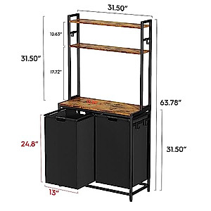 Amosic Laundry Hamper, Laundry Basket with Storage Rack, 2 Removable Laundry Sorter Bags(Capacity of 37 gallons, 140L), Pull-Out and Removable Laundry Bags, Laundry Hamper for Bathroom, Bedroom