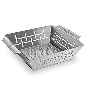 tastysmoke® Premium stainless steel grill basket usable as vegetable basket, fish grill basket and grill tray - universally applicable and particularly durable grill pan for the grill - the ideal grill accessory (Medium Basket)