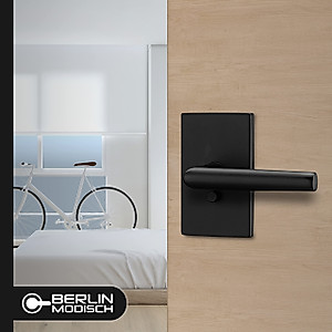 Berlin Modisch Entry Lever Door Handle and Single Cylinder Deadbolt Lock and Key Designer Series Locking Lever Handle Set [Front Door or Office] Right & Left Sided Doors Heavy Duty – Iron Black Finish