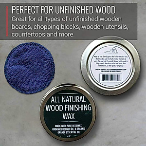 Wood Wax - Applicator included - made with Coconut Oil and Beeswax - Food Grade - for Cutting Board, Bowl, wooden utensils