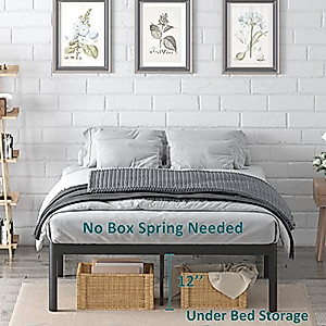 FUIOBYVV Queen Bed Frame with Round Corner Edge Legs, 14 Inch High 3500 lbs Heavy Duty Metal Platform Bed Frame Queen Size, No Box Spring Needed/Non-Slip/Steel Slat Support/Noise Free