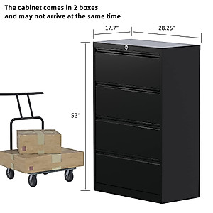 Aobabo 4 Drawer Lateral Steel File Organizing Cabinet with Locking System and Adjustable Hanging Bars for Letter/Legal Size Paper, Black