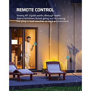 DEWENWILS Light Sensor Timer Waterproof, Plug in Timer Switch, 100 ft Range Remote Control with 2 Grounded Electrical Outlets for Outdoor String Lights, 15A 1/2HP UL Listed