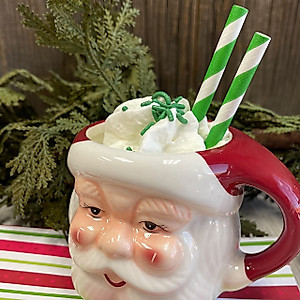 Green Striped Paper Straws - Green White Stripe - Christmas St Patrick's Birthday Supply - 7.75 Inches - 50 Pack