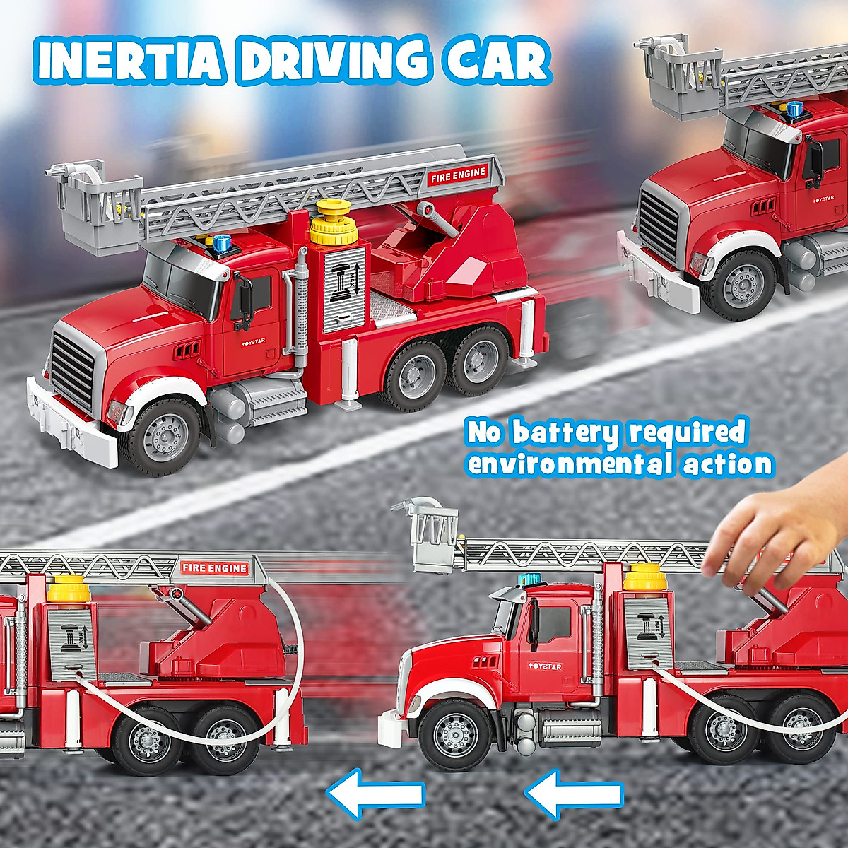Dwi Dowellin Kids Fire Truck Toys for 3 4 5 6 Years Old Boys, Fire Rescue Vehicle with Shooting Water,Lights and Sounds