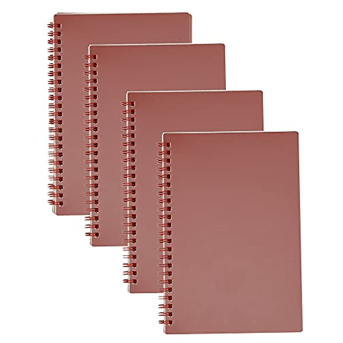 Yansanido Red Cover Spiral Notebook, 4 Pcs A5 Thick Plastic Hardcover 8mm Ruled 80 Sheets -160 Pages Journals for Study and Notes (Ruled-4pcs Wine Red, A5)