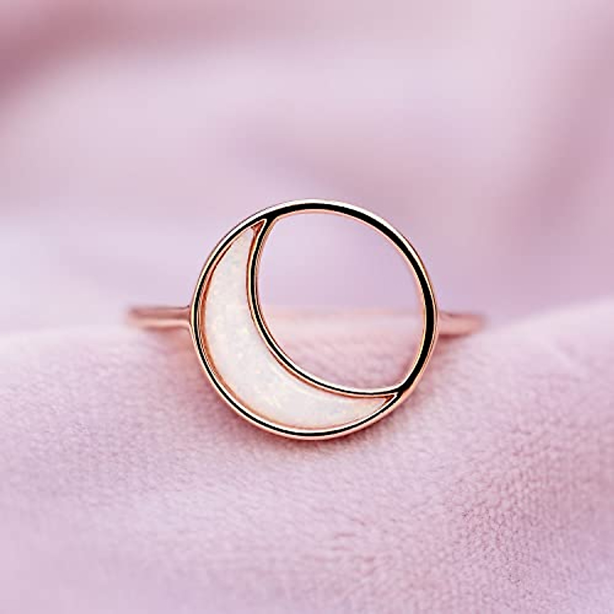 Pura Vida Ring Rose Gold Eclipse Handmade Ring - Stackable Ring with Resin Opal, Ring Jewelry with Brass Base - Rose Gold Rings for Women, Cute Rings, Boho Jewelry for Women - Size 7