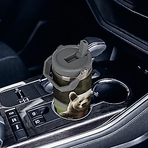 Hi Bear Sit on The Lawn 30oz Stainless Steel Insulated Tumbler with Straw & Foldable Handle - Leakproof, Double-Wall Vacuum Travel Thermos for Hot/Cold Drinks, Non-Slip Base, Fit Cup Holders