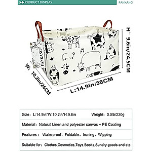 FANKANG Storage Basket,Nursery Hamper Canvas Laundry Basket Foldable with Waterproof PE Coating Storage, Office, Bedroom, Clothes,Toys(L, Rec-cows)