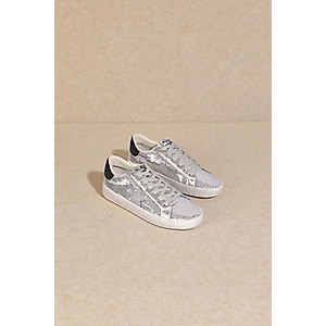 Mi.iM Brady Rubber Sole Lace-up Rhinestone Glitter Leather Suede Star Sneakers (8.5, Silver)