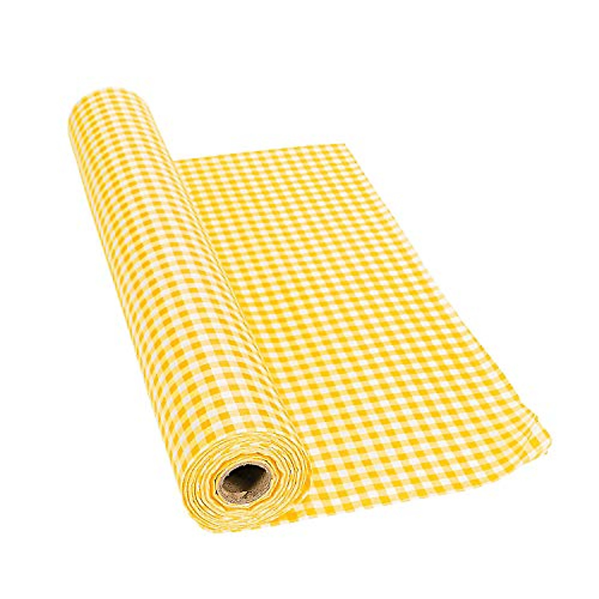 Fun Express Yellow Gingham Tablecloth Roll (100 ft) Checkered Design