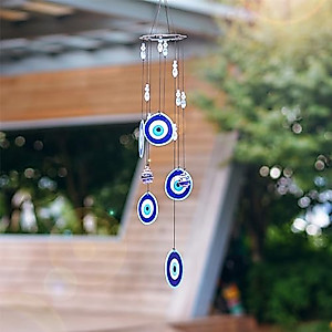 Blue Evil Eye Hanging Decoration Ornament Metal Wind Chimes for Home Garden Decoration (Evil Eyes)