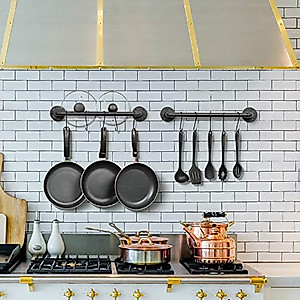 OROPY Wall Mounted Pot Pan Rack 21'' Set of 2, Industrial Utensils Wall Hanger Iron Pipe Kitchen Hanging Rail with 10 S Hooks