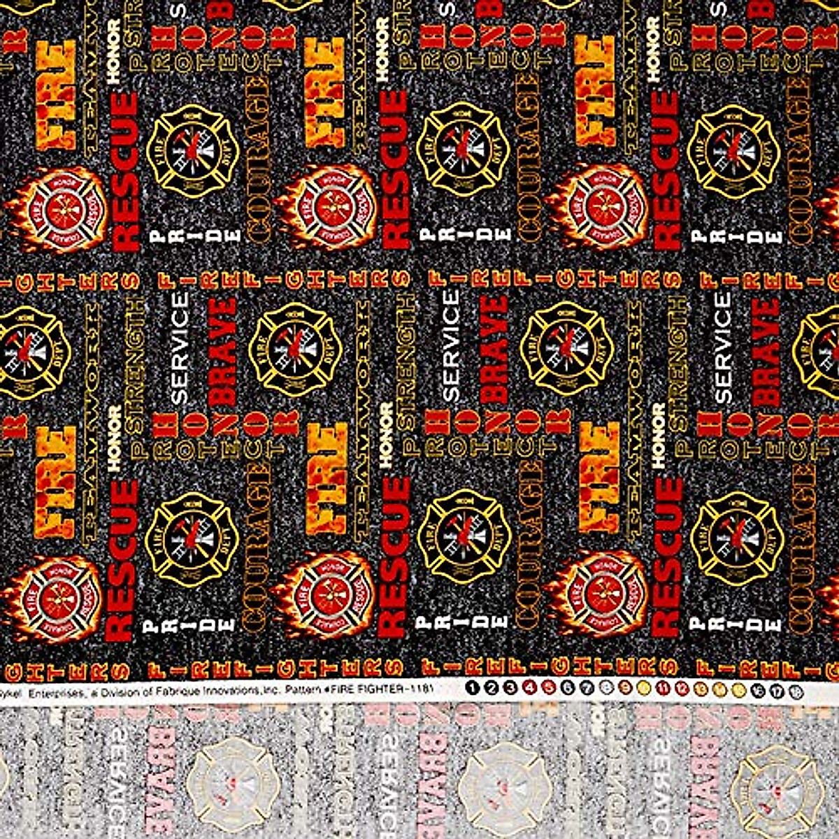 FireFighters Black Heather Print Logo, Fabric by the Yard