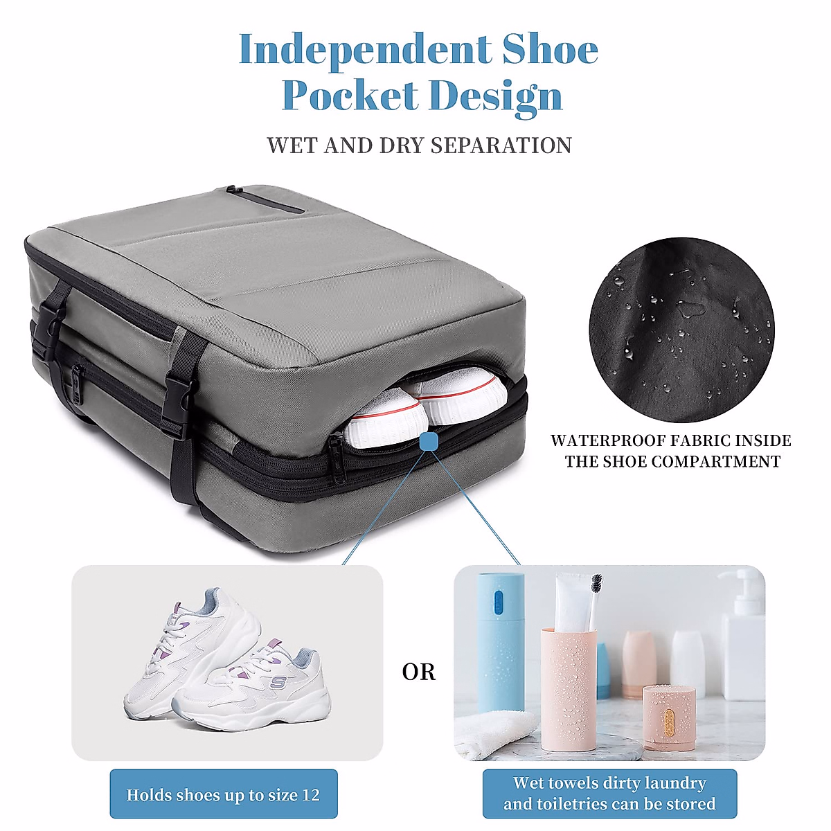 Travel Laptop Backpack, Extra Large 25-40L Expandable Carry On Backpack for Women Men with USB Charging Port, Water Resistant Luggage Computer Backpacks Bag Fits 17.3 Inch Laptop and Notebook,Grey