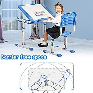 Kids Desk and Chair Set Adjustable Height Ergonomic Children's Table with Storage Drawer Kids Study Homework Desk Table for 3-15 Kids (Blue)
