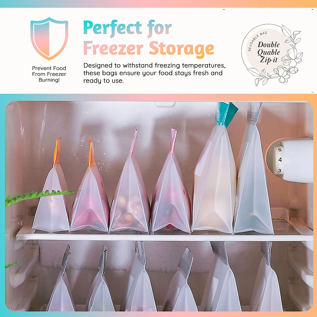Reusable Silicone Food Storage Bags – 21-Pack Stand-Up, BPA-Free, Freezer, Dishwasher Safe & Eco-Friendly – 4 Gal, 6 L, 7 M, 3 S + Rack – Airtight Leakproof, Organization and Storage Bags (Multicolor)